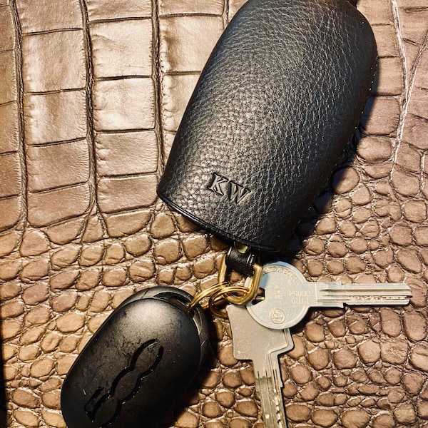 Handmade Leather Key Case Leather Key Holder With Pull Strap Slim ...