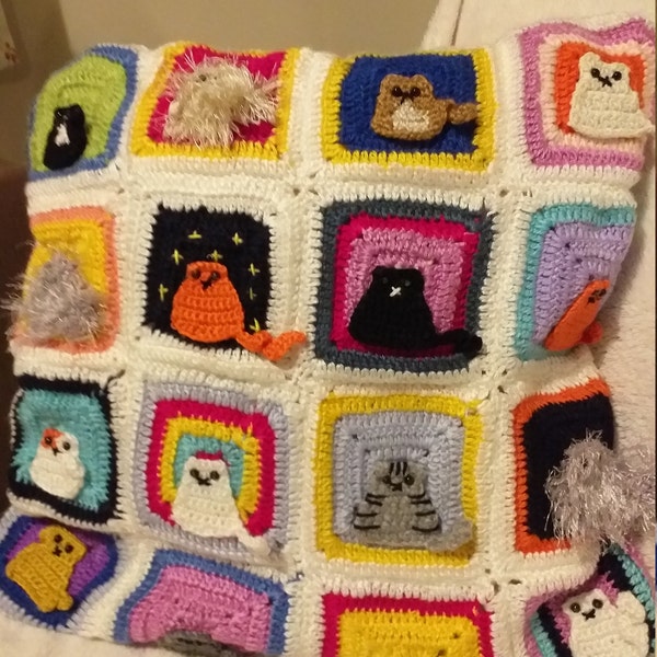Cat Crochet Blanket, Granny Blanket, Afghan Granny Square Crochet ...