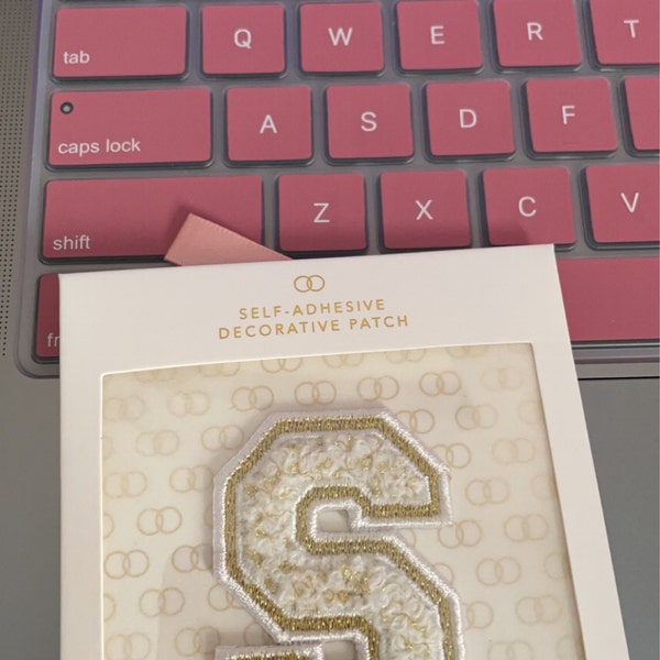 White and Gold Chenille Varsity Letter Patch ONLY Adhesive Backing G ...