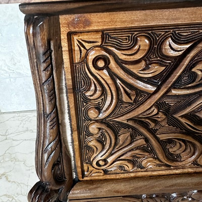 Hand Carved Walnut Large Chest With Key, Hope Chest, Ottoman Storage ...