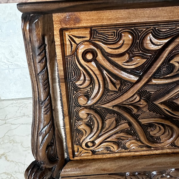 Hand Carved Walnut Large Chest With Key, Hope Chest, Ottoman Storage ...