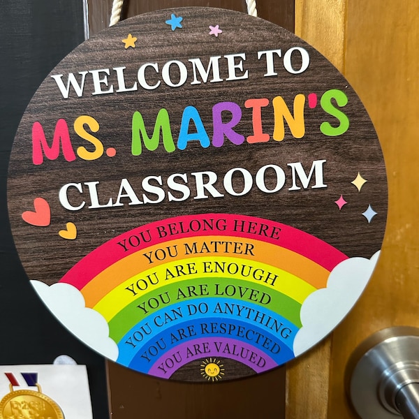 Personalized Teacher Rainbow Door Sign, Classroom Door Hanger, Teachers ...