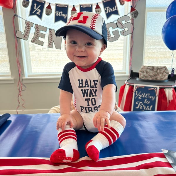 Halfway to First 6 Months Half Halfway Birthday Personalized Baseball ...