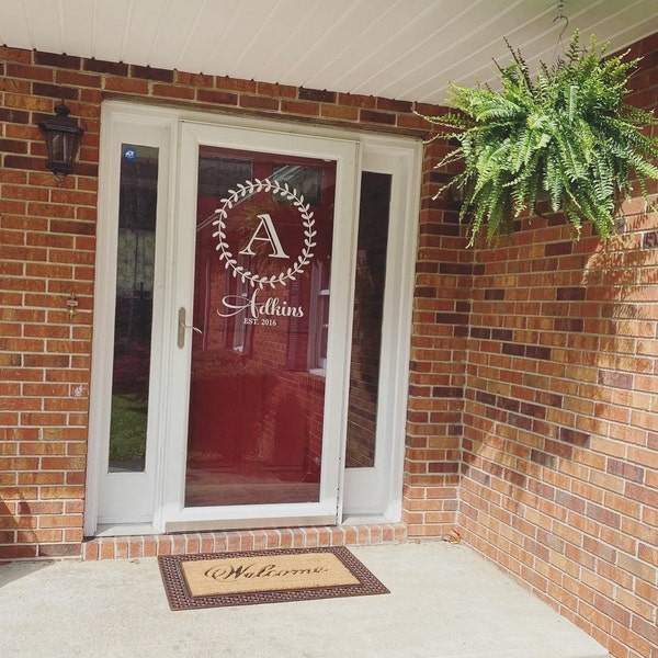 Personalized Door Decal - Front Door Wreath Decal - Glass Storm Door ...
