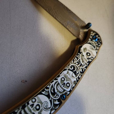 8.25 Luxury Samurai Handle Gold Plating Blade Spring Assisted Folding ...