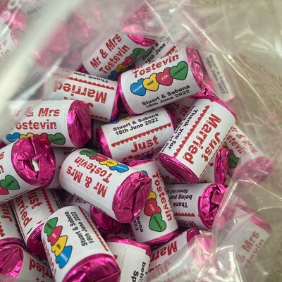 SWEET LABELS Personalised Wedding Love Heart Sweets STICKERS Favours ...