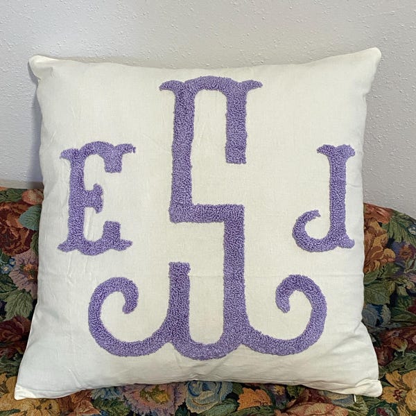 Personalized Monogram Pillow Cover With Punch Needle Embroidery ...