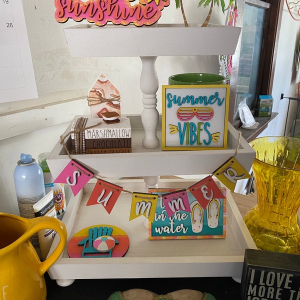Summer Tiered Tray Set | Summer Vibes Tray Decor | Set of 6 | DIY ...