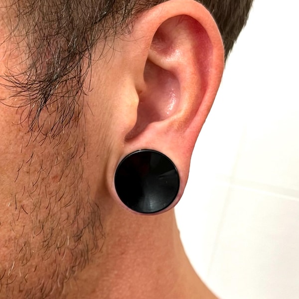 Pentagram Black Ear Plugs With Engraving, Black Star Ear Gauges 20mm 13 ...