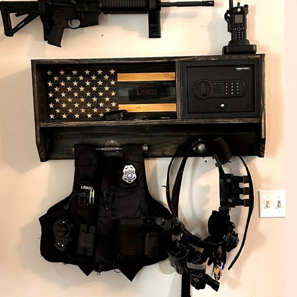 Police Duty Gear Rack With Lockbox Safe + FREE Metal Miranda Card ...