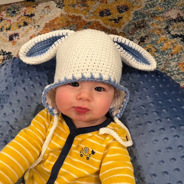 Bunny Hat Baby Rabbit Earflap Hat in Size 6 to 12 Months, Sizes New ...