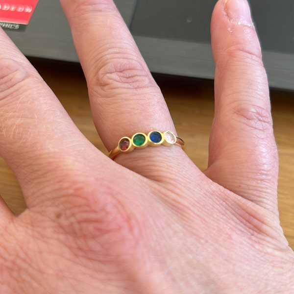 Multi Stone Family Ring, Birthstone Sterling Silver Ring for Mom ...