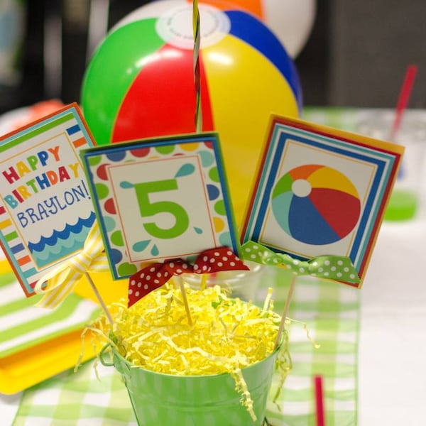 Beach Ball Pool Party Birthday Centerpiece Sticks, Beach Party Table ...