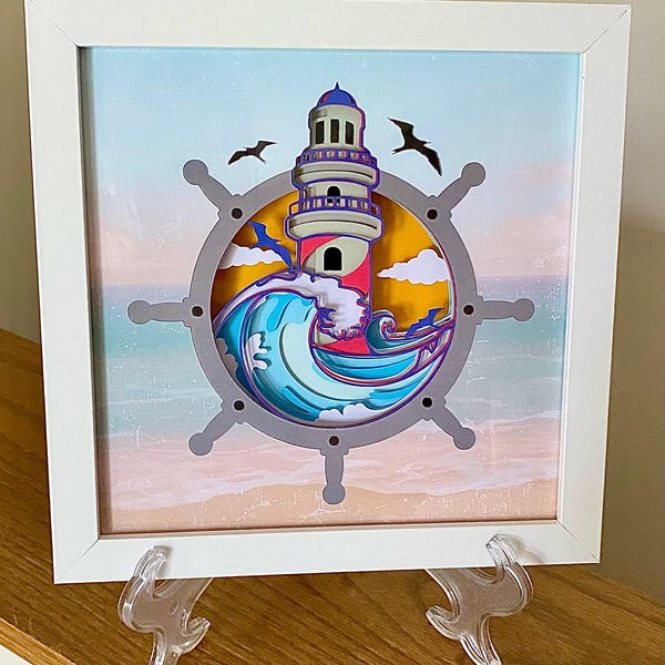 3D Lighthouse SVG, Shadow Box Template, 3D SVG Shadowbox, Layered ...