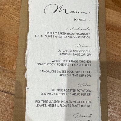 WILSON Handmade Deckle Edge Menu - Etsy
