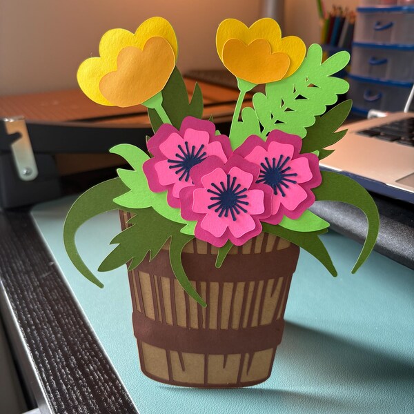 Flower Pot Card Svg, Flower Greeting Card Cut File, Flower Thank You ...