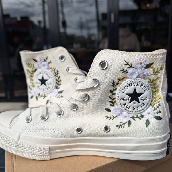 Custom Embroidered Wedding Converse, White Flowers Embroidered Sneakers ...