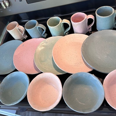 12pc Plates & Bowls Set,rustic Pottery Plates, Very Rustic, Set for 4 ...