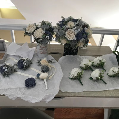 Corsage and Boutonniere Set With Wood Flowers, Wedding Flowers, Bridal ...