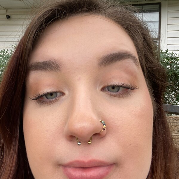 Boho Nose Ring, Snug Nose Ring Hoop, Small Nose Ring, Picasso Beaded ...