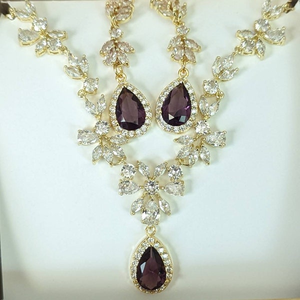 Plum Purple Bridal Jewelry SET Plum Wedding Necklace Earrings Bracelet ...
