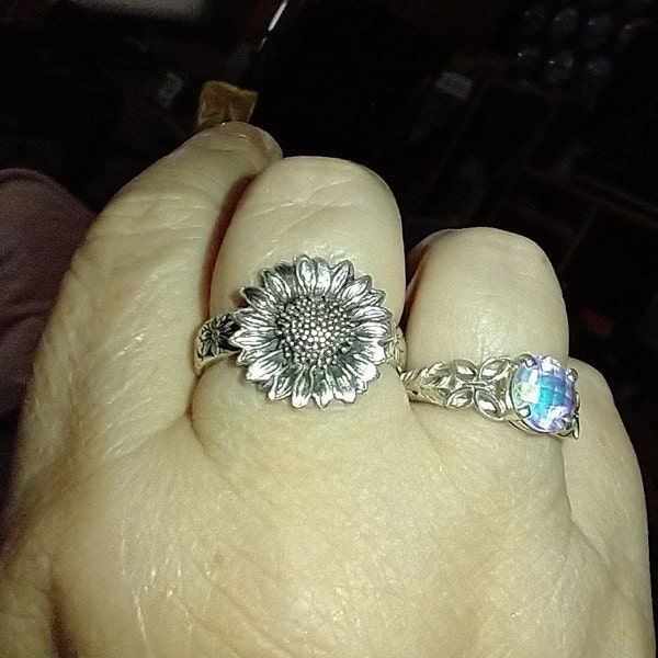 Sunflower Ring Sterling Silver Sunflower Ring With Flower Band Summer ...