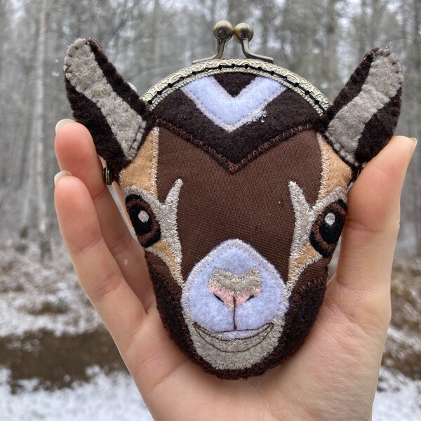 Goat Purse, Goat Coin Purse, Purse, Felt Goat Metal Frame Kisslock Coin ...