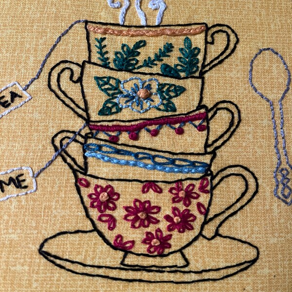 Tea Time Embroidery Pattern- Tea Cups Embroidery Pattern - Tea Cup ...