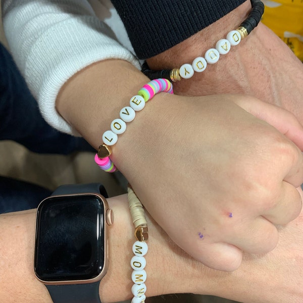 Pink Funfetti Heishi Bracelet, Name Bracelet, Heishi Bracelet ...