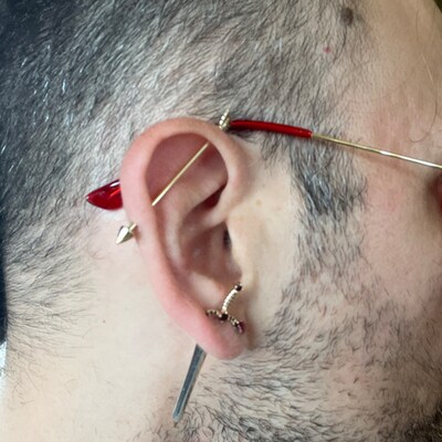 14k Solid Yellow Gold Industrial Arrow Barbell..14g.32mm..35mm..38mm - Etsy