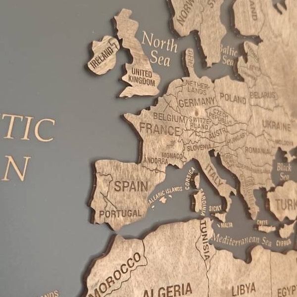 World Map Push Pin Wall Art, Cork World Map Board, Wooden World Map ...