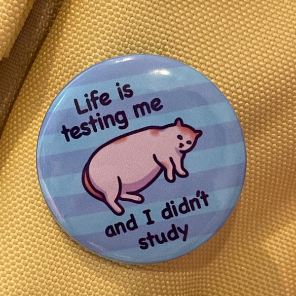Funny Button Badge | Life is Testing Me Cat Meme | Ironic Round Button ...