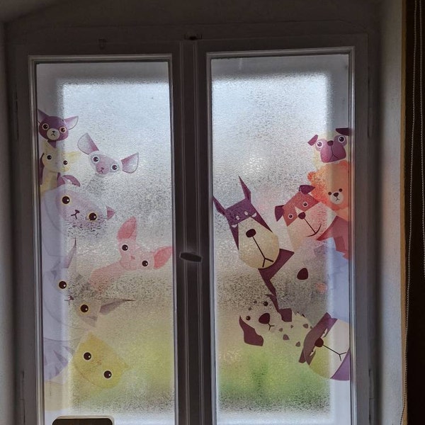 Window Privacy Film Frosted UV Blocking Window Film Cute Cat Dog ...