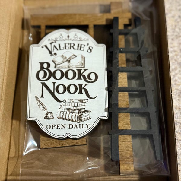 Personalized Book Nook Sign Library, Mini Wooden, With Ladder, Library ...