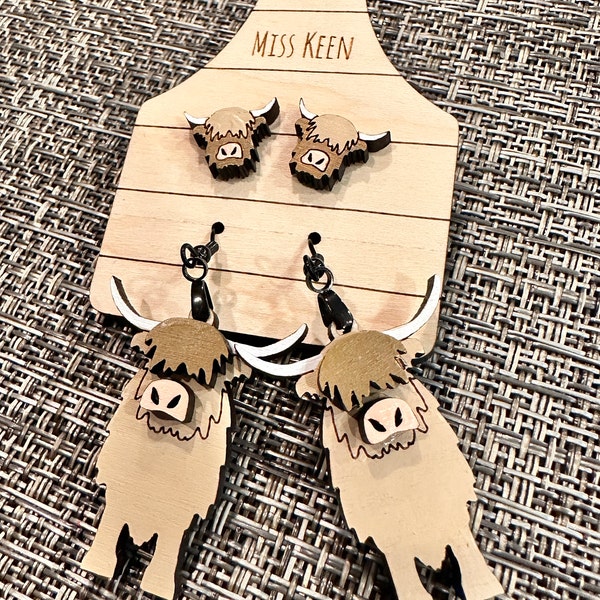 Highland Cow Earrings SVG Cut File, Highland Cow Earrings Laser File ...