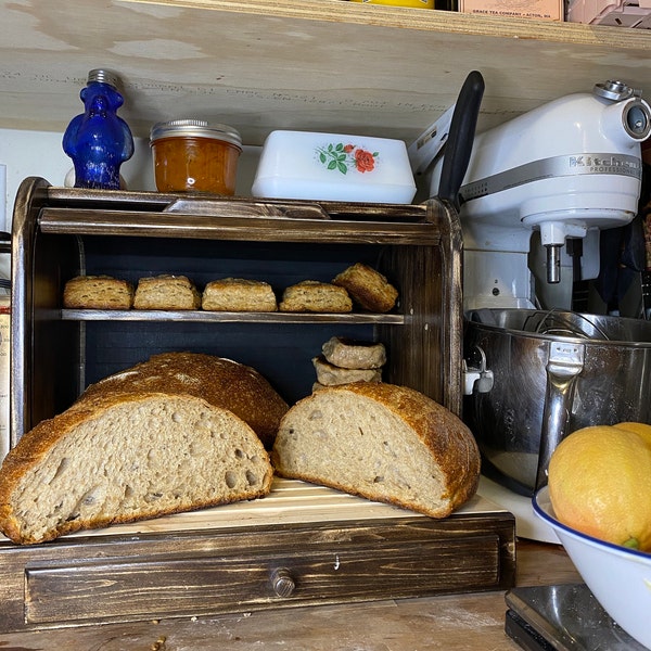 Functional Ash Wood Bread Box With Cutting Board and Magnetic Knife ...