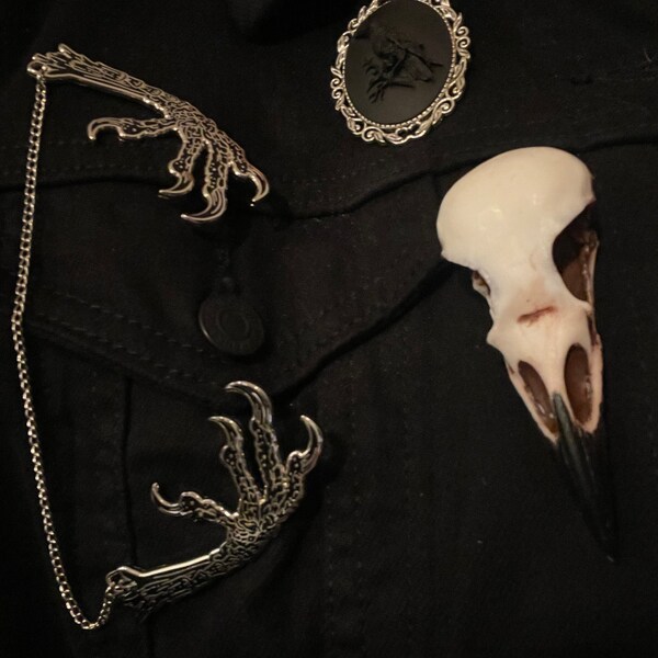 Crow Skull Pin - Replica Resin Bird Skull Brooch - Goth Victorian ...