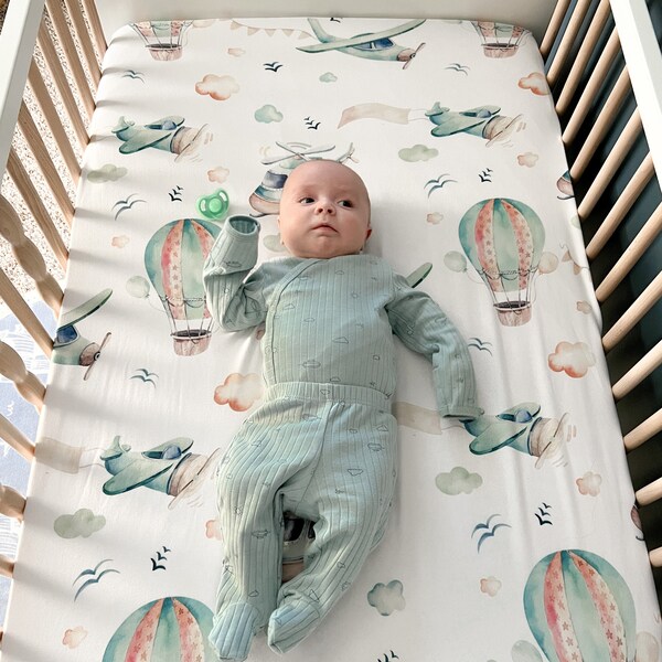Airplane Crib Sheet, Helicopter Crib Bedding, Boys Crib Sheet, Aviation ...
