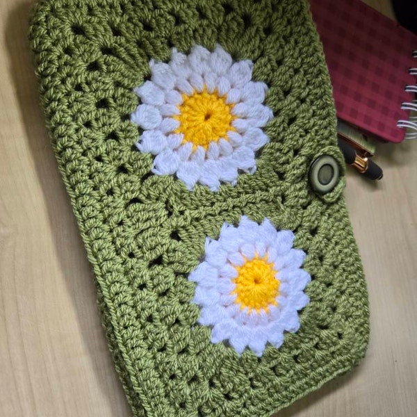 Crochet Daisy Book Cover | Handmade Book Sleeve | Custom Sunburst Book ...