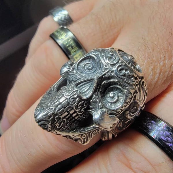 Handmade Skull With Crown Ring, Men's Biker Rider Ring, Goth Skull Ring ...