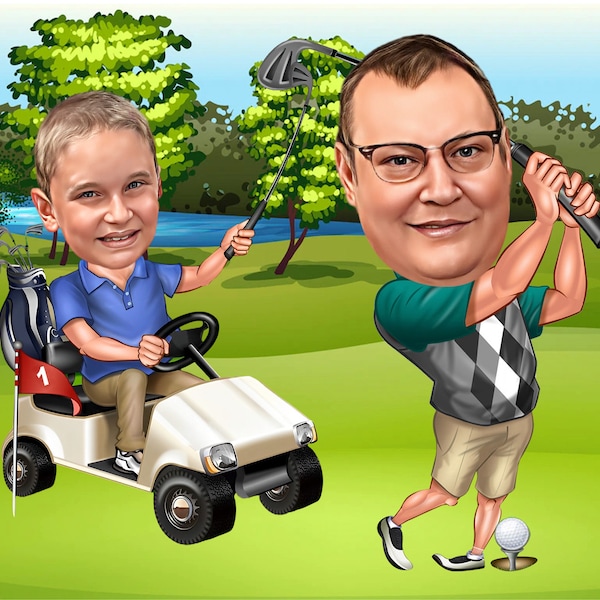 Custom Golfer Couple Cartoon Portrait, Couple Portrait, Gift for Couple ...