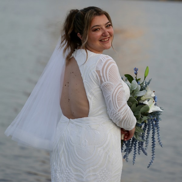 Waterfall Wedding Veil, Satin Trim Cascade Bridal Veil, Satin Ribbon ...