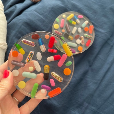 4 Inch Resin Pill Coasters Set of TWO Glitter Pill Coaster - Etsy