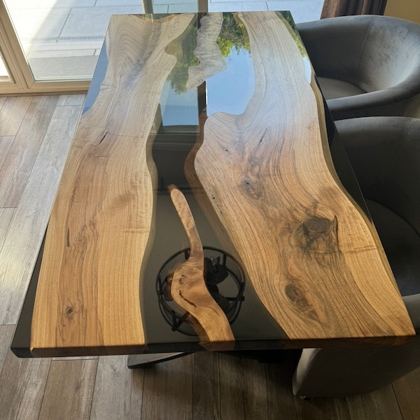 Custom Epoxy Resin River Table, Solid Walnut Wood Dining Table , Live ...