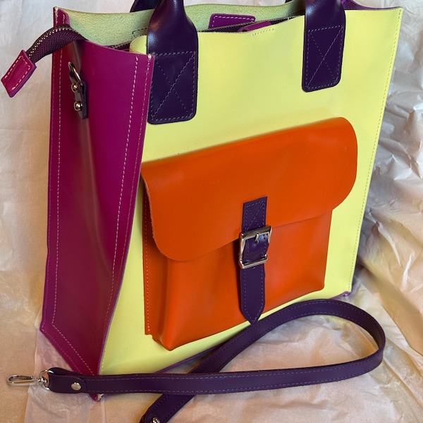 Multicolored Bag Made of Genuine Leather With Original Design, Bright ...