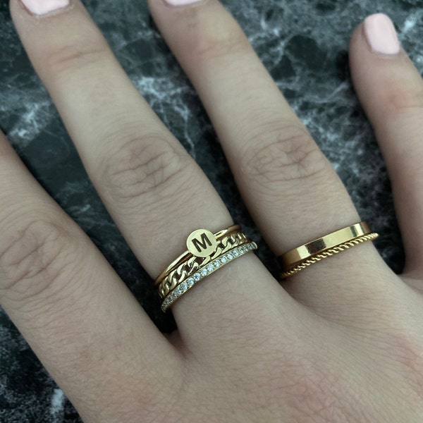 14k Gold Initial Ring / Tiny Letter Ring / Stackable Initial Ring / Dainty Initial Ring/ Tiny ...
