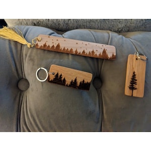 Pine Tree & Stars Engraved Wood Bookmark With Personalized Message ...