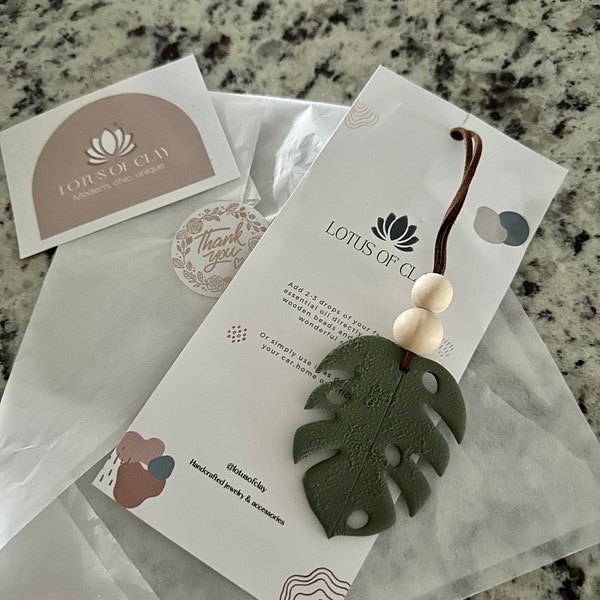 Monstera Plant Clay Car Diffuser, Boho Car Air Freshener, Plant Car ...