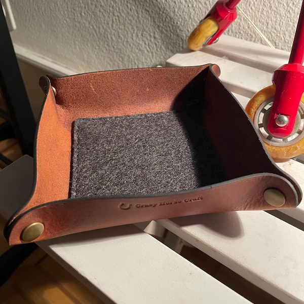 Vegetable Tanned Leather Valet Tray, Desk Organizer, Vanity Tray, Crazy ...