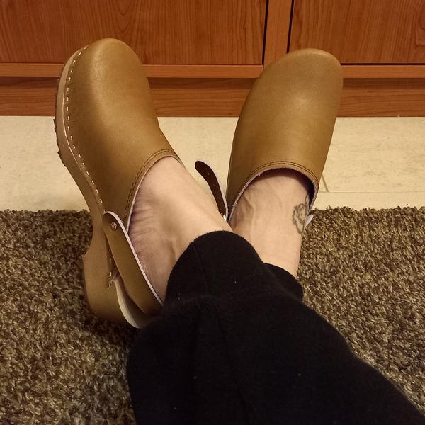 Women Clogs With High Heel Wooden Shoes Leather Sandals With Wood Sole ...